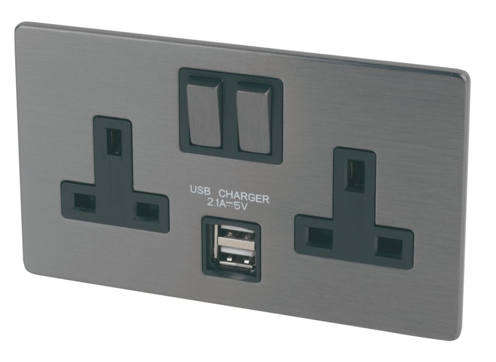 LAP 13A 2-Gang DP Switched Socket + 2.1A 2-Outlet Type A USB Charger ...