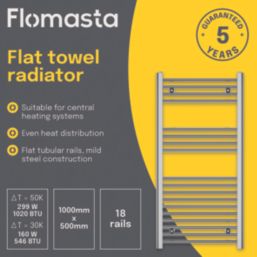 Flomasta 1000mm x 500mm 1020BTU Chrome Flat Towel Radiator - Screwfix