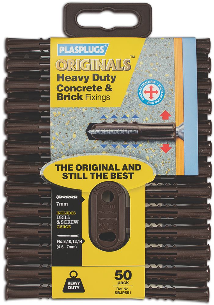 Plasplugs Solid wall Solid Wall Fixings 10mm x 40mm 50 Pack - Screwfix