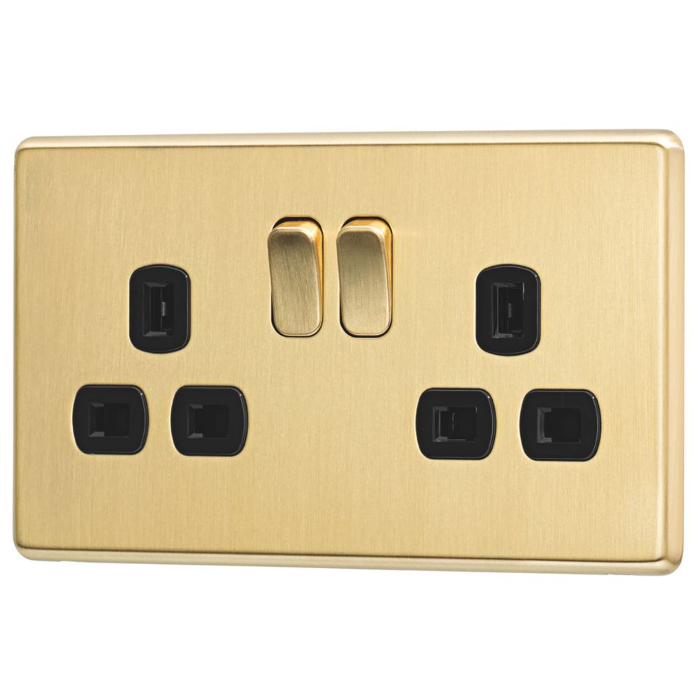 Arlec 13A 2-Gang SP Switched Socket Gold with Black Inserts - Screwfix