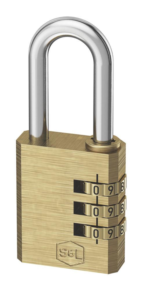 Smith & Locke Closed Shackle Combination Padlock Brass 30mm - Screwfix