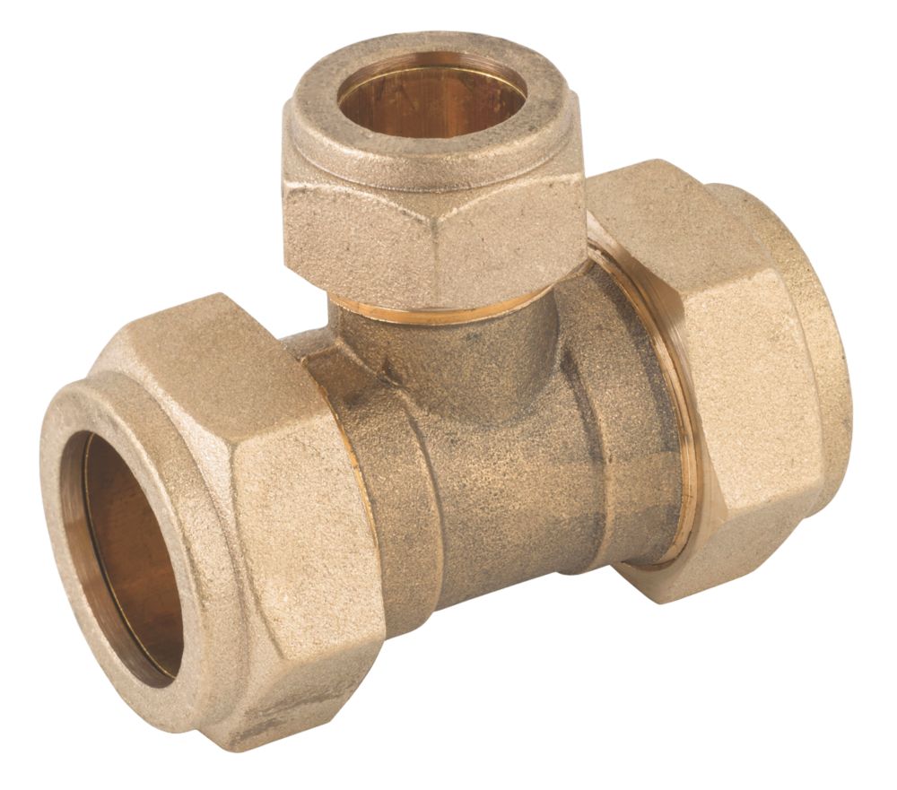 Midbrass Brass Compression Reducing Tee 3/4" x 3/4" x 1/2" - Screwfix