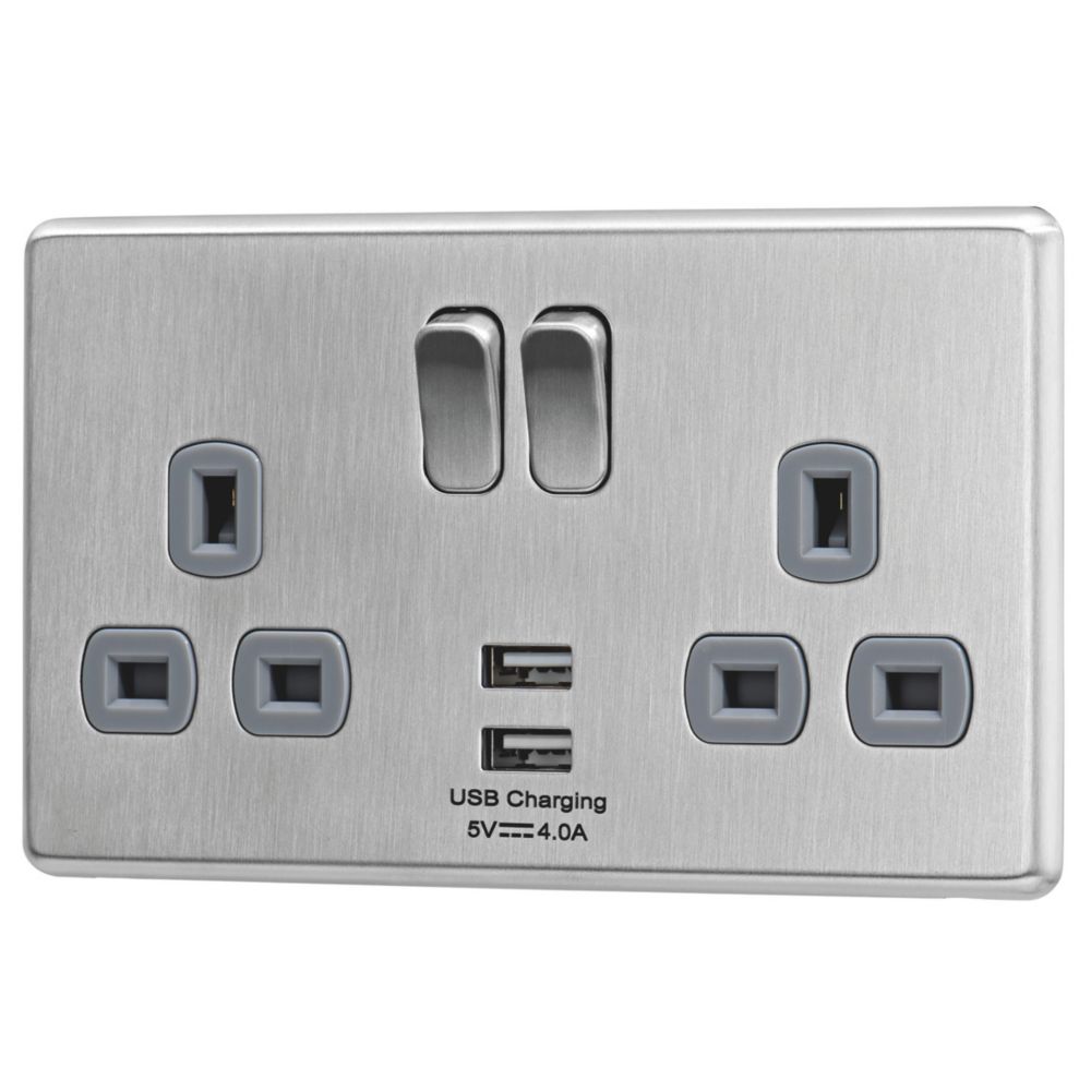 Arlec 13A 2-Gang SP Switched Socket + 4A 15W 2-Outlet Type A USB ...