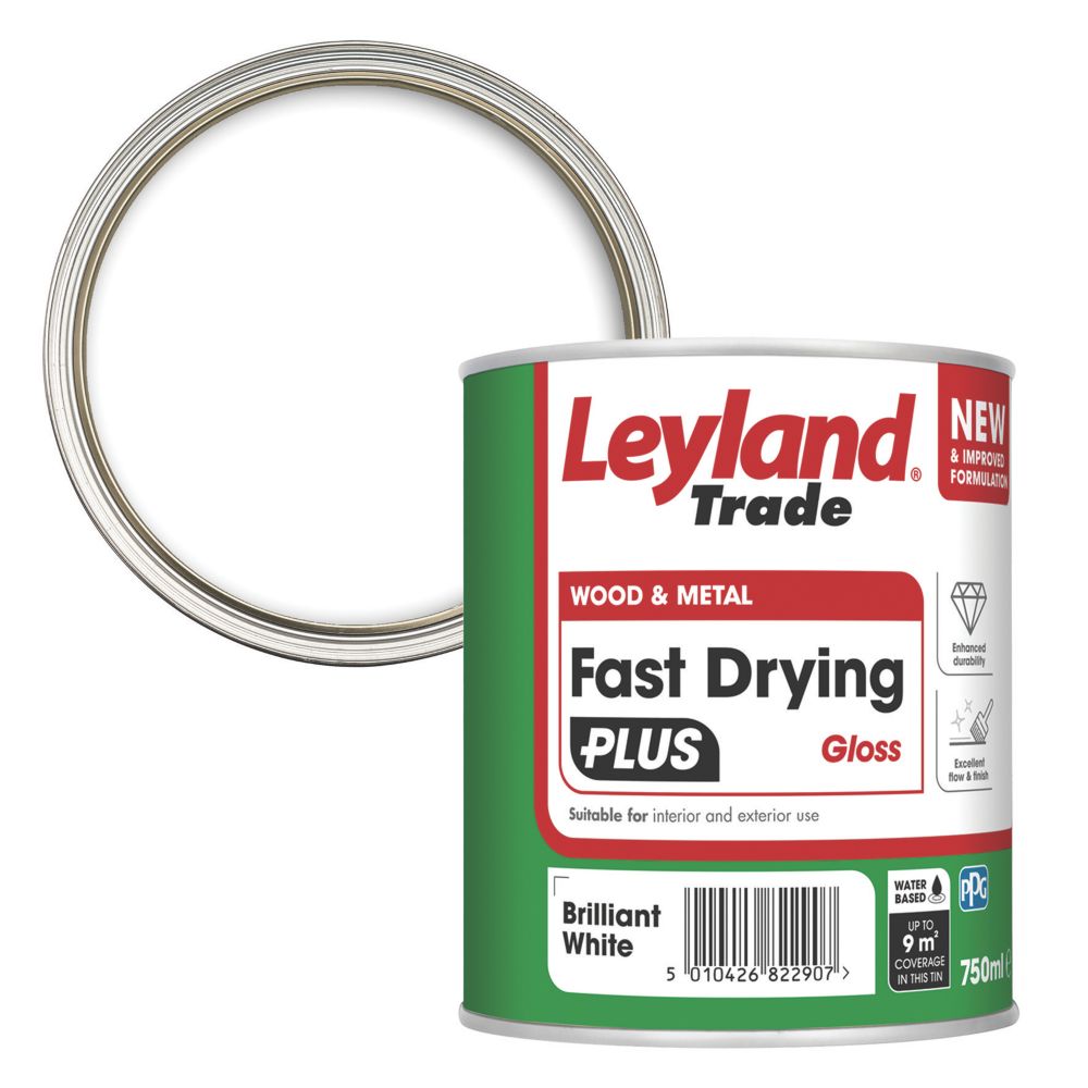 Leyland Trade 0.75Ltr Brilliant White Gloss Water-Based Trim Paint ...