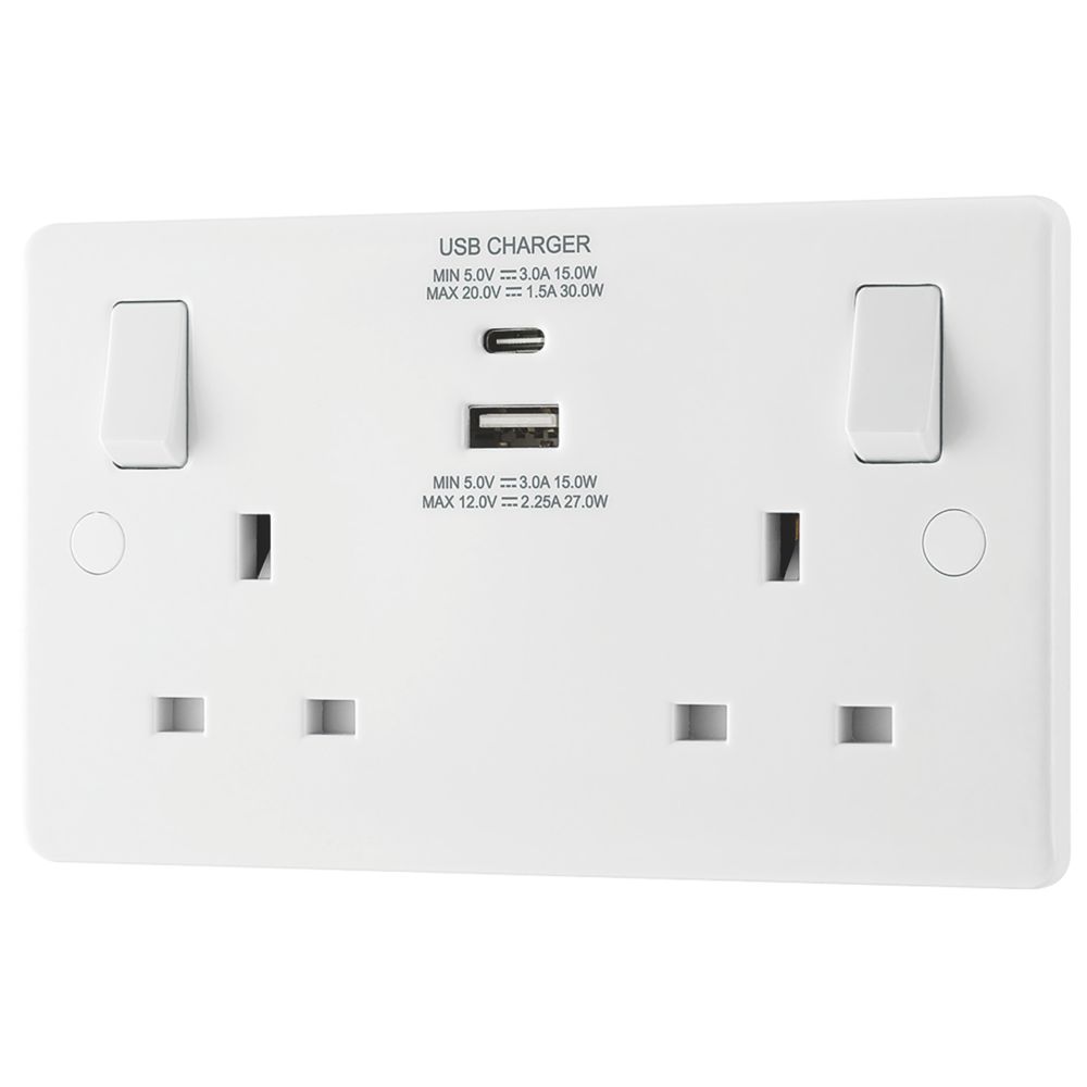 LAP 13A 2-Gang SP Switched Socket + 3A 30W 2-Outlet Type A & C USB ...