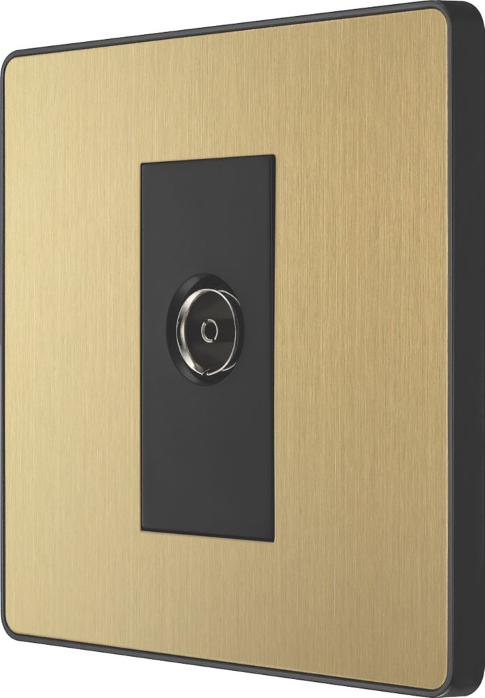 British General Evolve 1-Gang Coaxial TV / FM Socket Satin Brass with ...