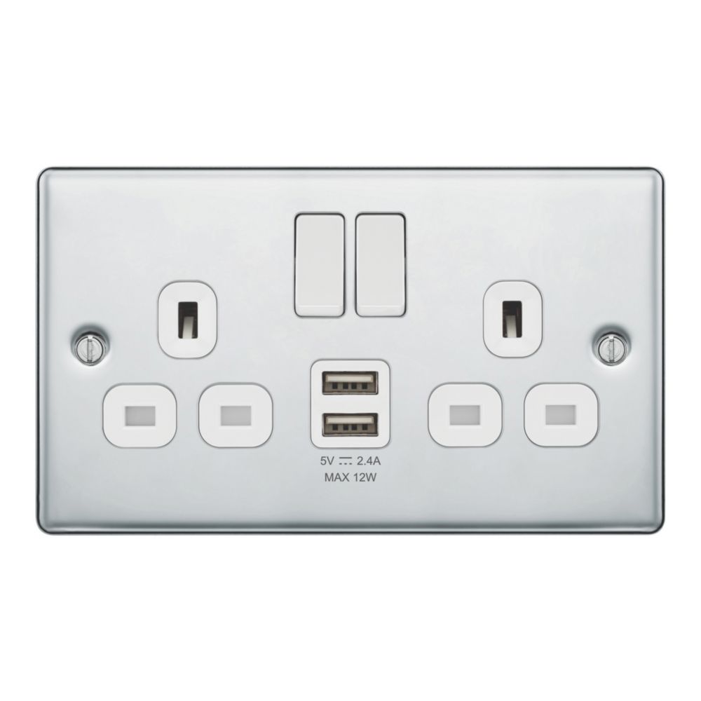 LAP 13A 2-Gang SP Switched Socket + 2.4A 12W 2-Outlet Type A USB ...