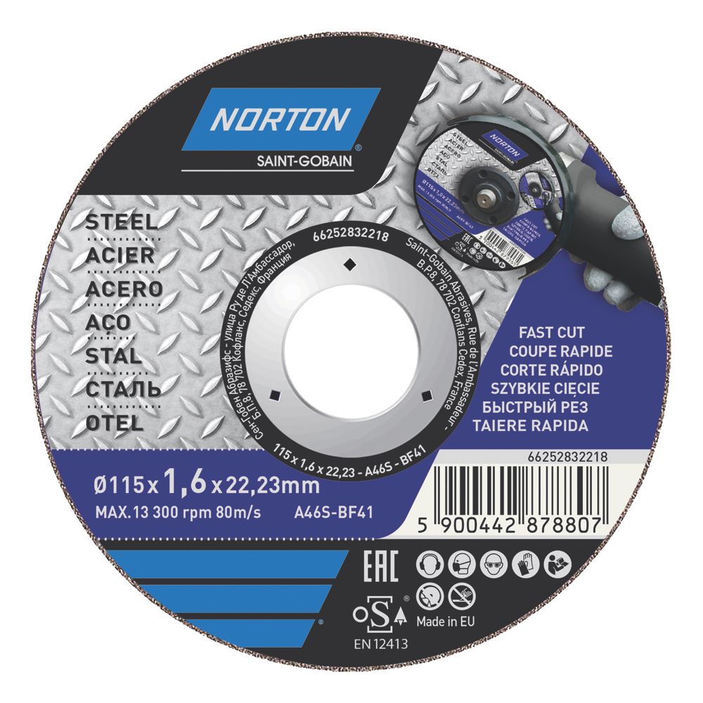 Norton Metal Cutting Discs 115mm (4 1/2") x 22.23mm 5 Pack - Screwfix