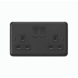 MK Contoura 13A 2-Gang DP Switched Plug Socket Black with Colour ...