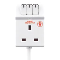 Masterplug 13A 3-Gang Switched Surge-Protected Extension Lead White 2m ...