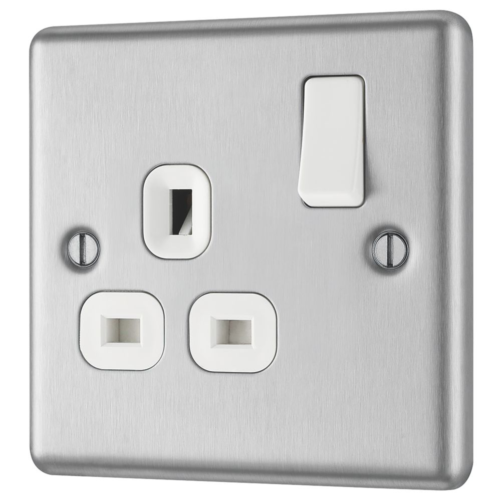 LAP 13A 1-Gang SP Switched Plug Socket Brushed Stainless Steel with ...