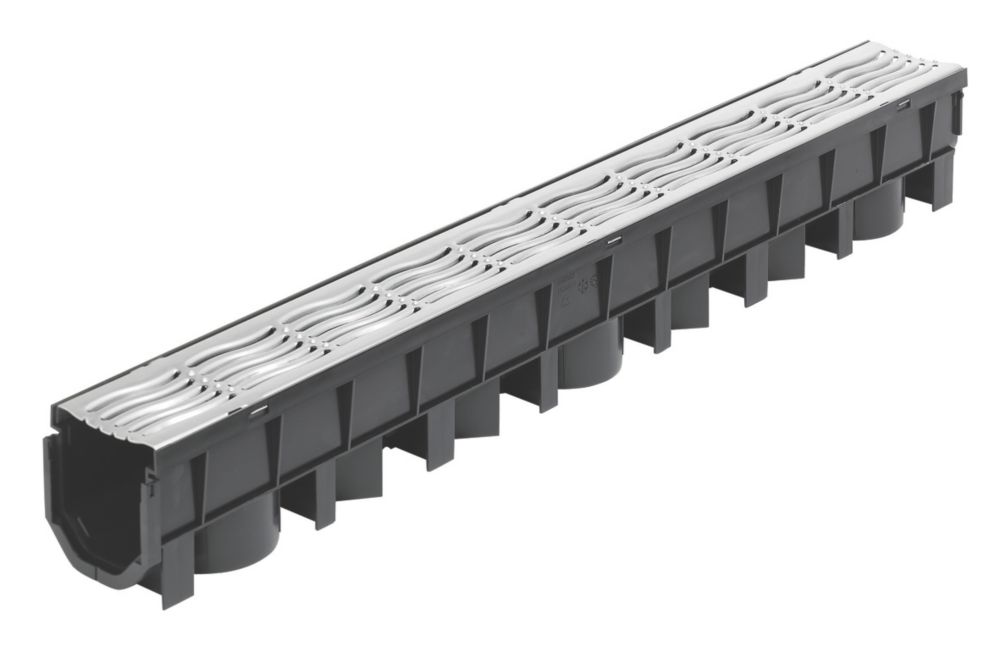 FloPlast FloDrain Channel Drain & Galvanised Grate Silver 115mm x 1m ...