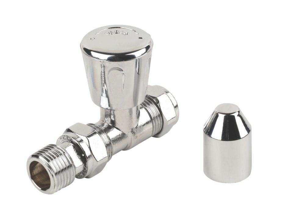 15mm x 1/2" Chrome Straight Modern Manual Radiator Valve Head & Body 2 ...