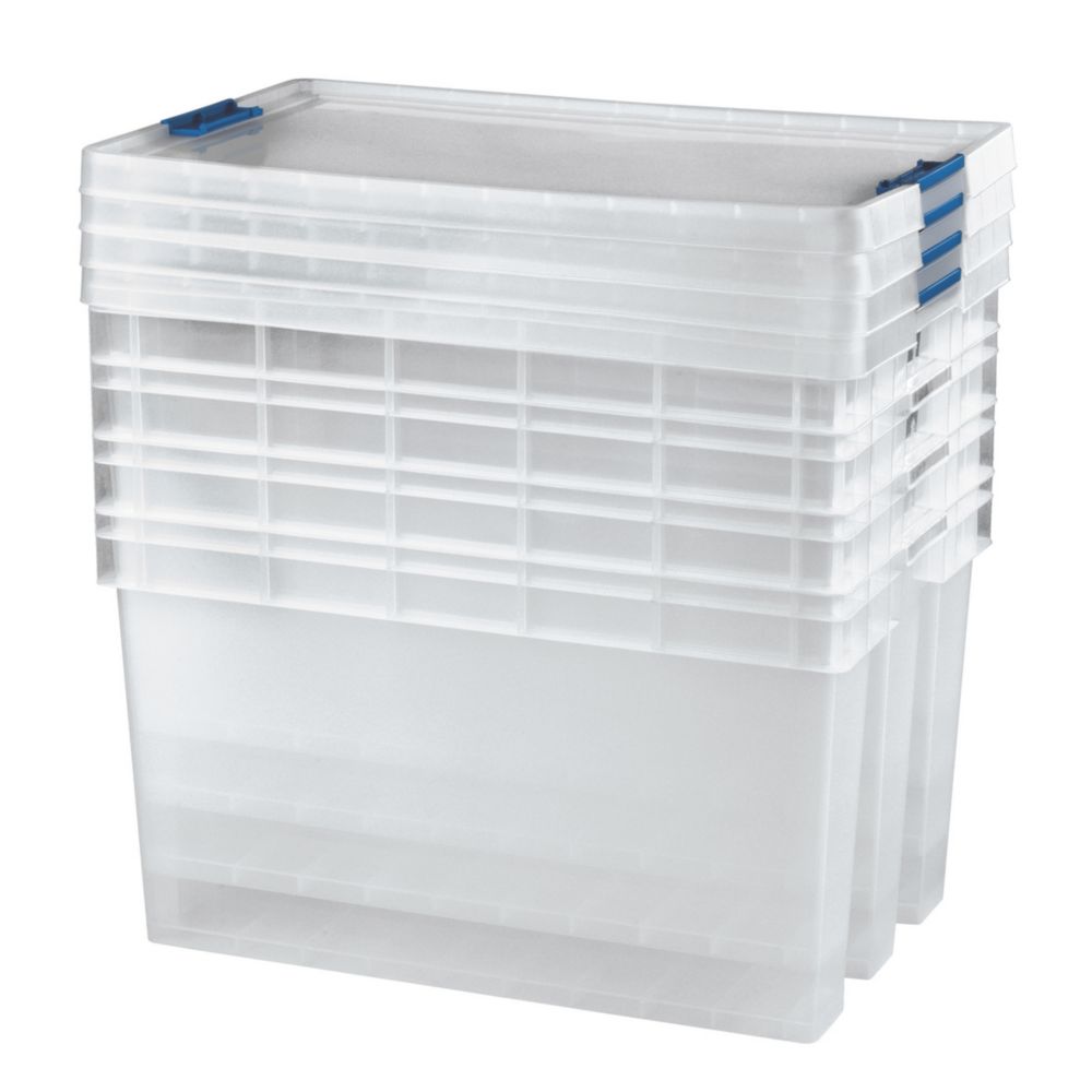 Essentials 94Ltr 442mm x 693mm x 400mm Transparent Storage Box 4 Pack ...