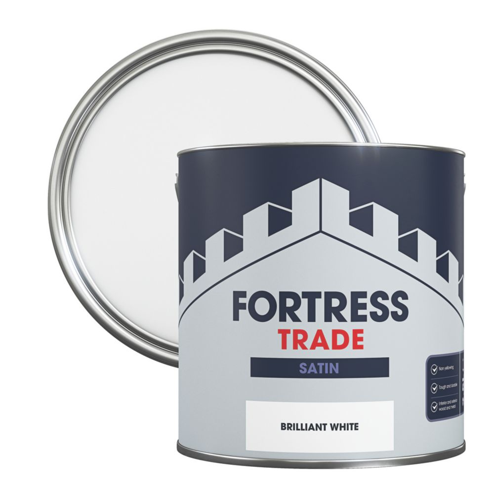 Fortress Trade 2.5Ltr Brilliant White Satin Water-Based Trim Paint ...