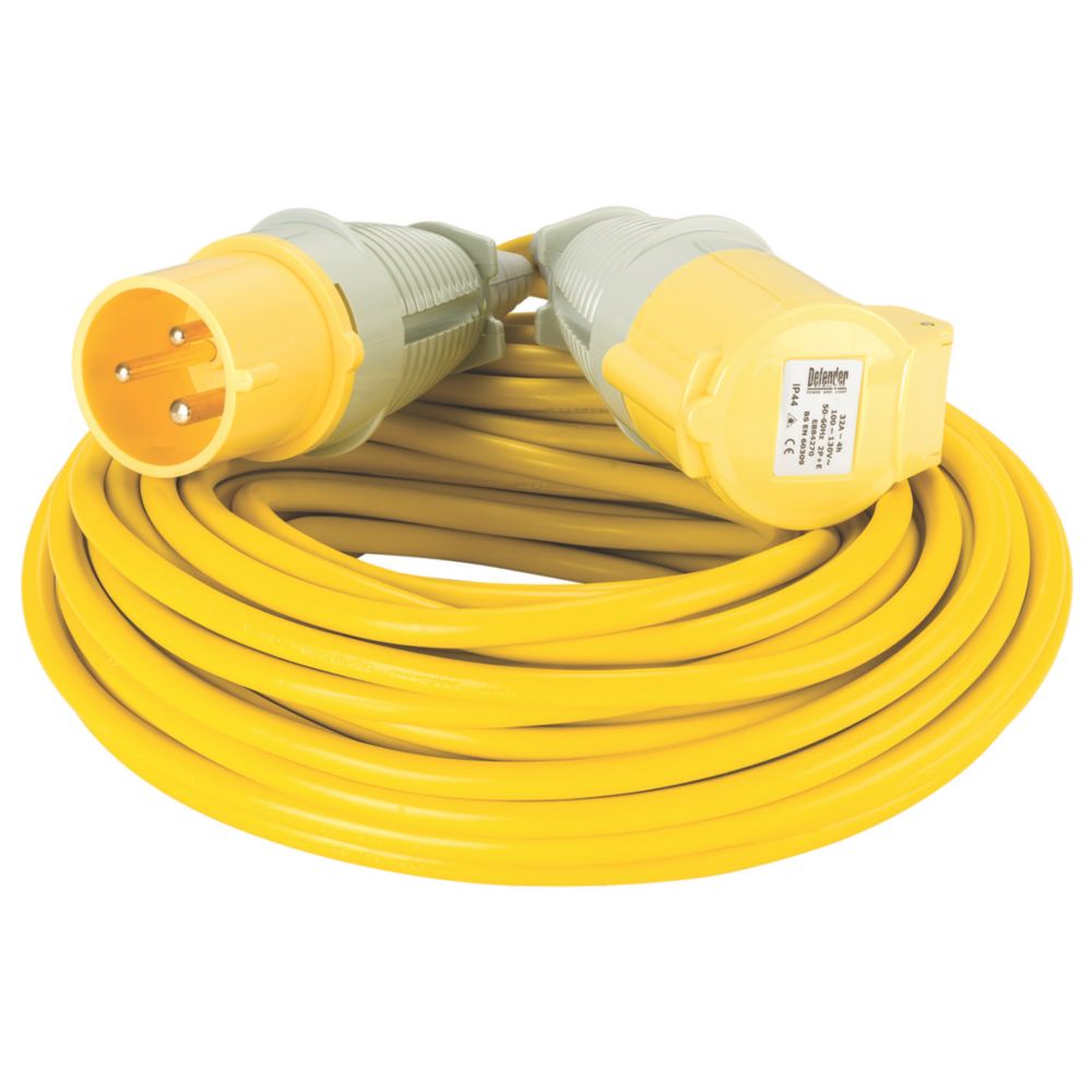 Defender Yellow 110V 20A Extension Lead 25m x 2.5mm² - Screwfix