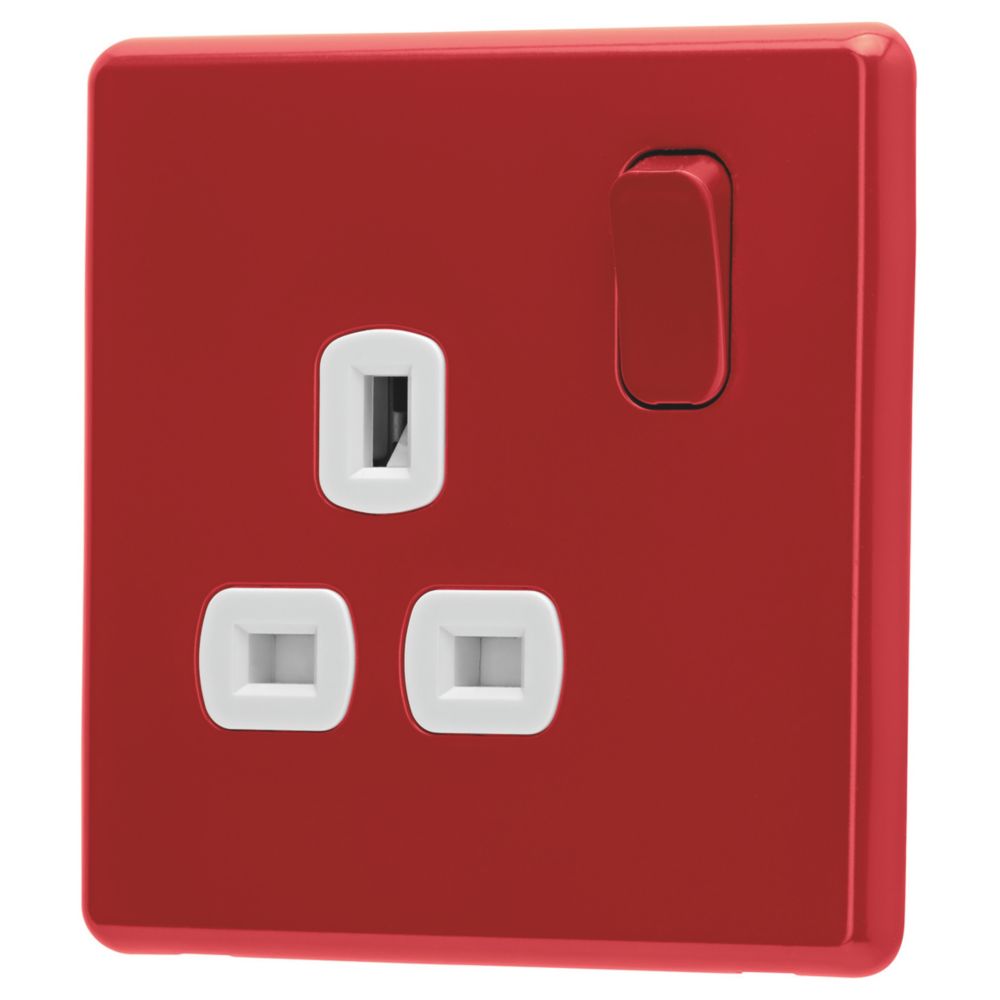 Arlec 13A 1-Gang SP Switched Socket Red with White Inserts - Screwfix