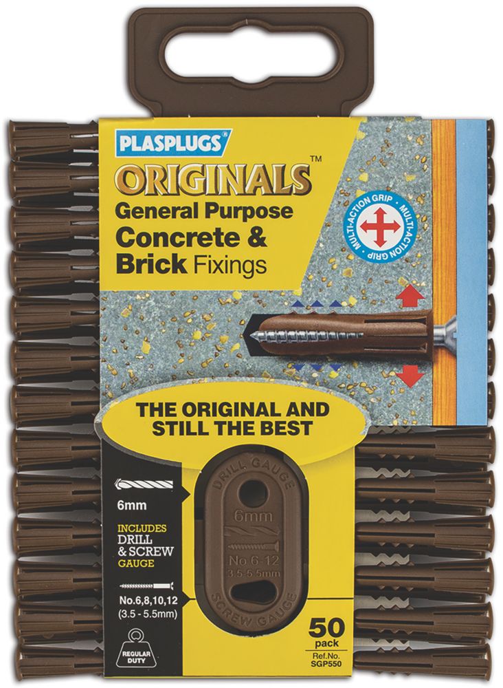 Plasplugs Solid Wall Fixings 6 x 30mm 50 Pack | Wall Plugs | Screwfix.ie
