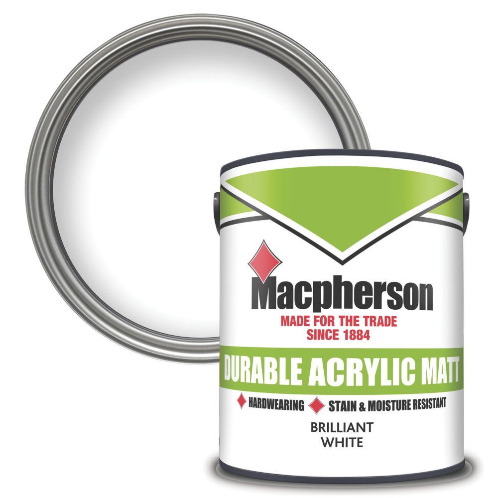 Macpherson 5Ltr Brilliant White Matt Emulsion Wall & Ceiling Paint ...