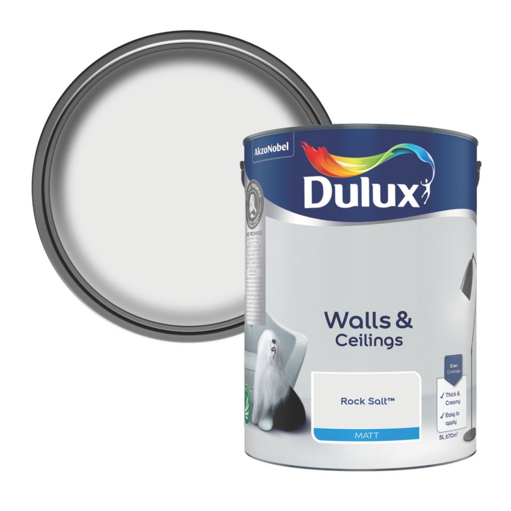 Dulux Walls & Ceilings 5Ltr Rock Salt Matt Emulsion Paint - Screwfix