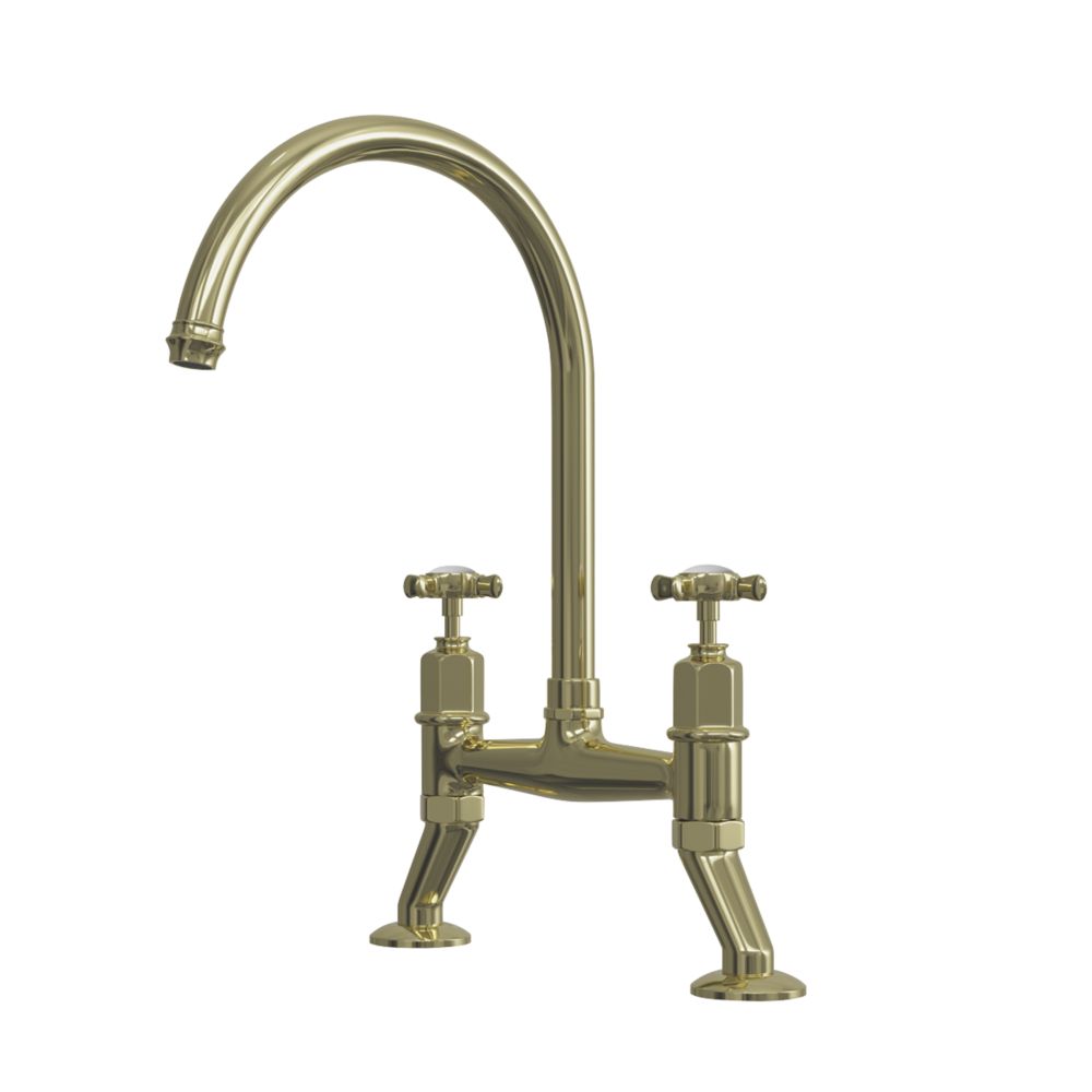 ETAL Alton Deck Mounted Cross Head Bridge Mixer Polished Brass - Screwfix