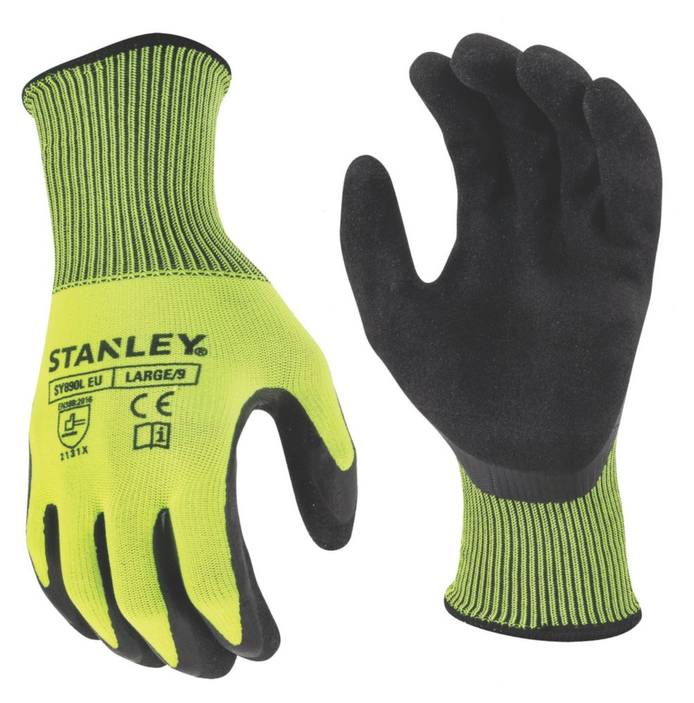 Stanley Hi-Vis Gripper Gloves Yellow Large - Screwfix
