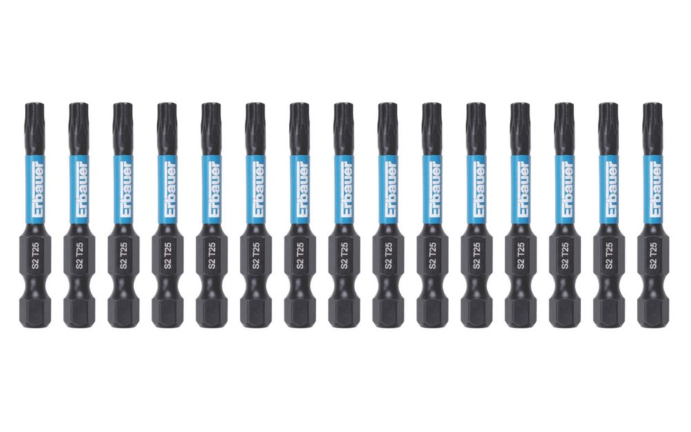 Erbauer 1/4" 50mm Hex Shank TX25 Screwdriver Bits 15 Pack - Screwfix