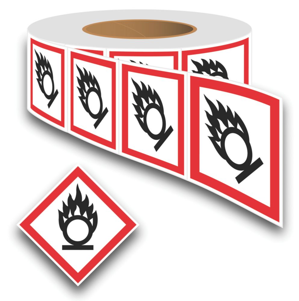 Essentials Oxidising GHS Labels (Roll) 100mm x 100mm - Screwfix
