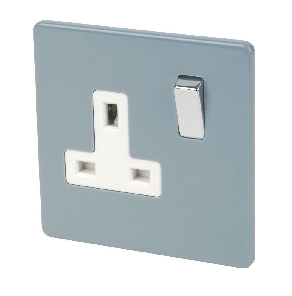 Varilight 13AX 1-Gang DP Switched Plug Socket Sky Blue with White ...
