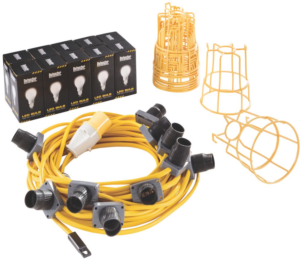 Defender 22m LED Festoon Lighting Chain 10W 8000lm 110V - Screwfix