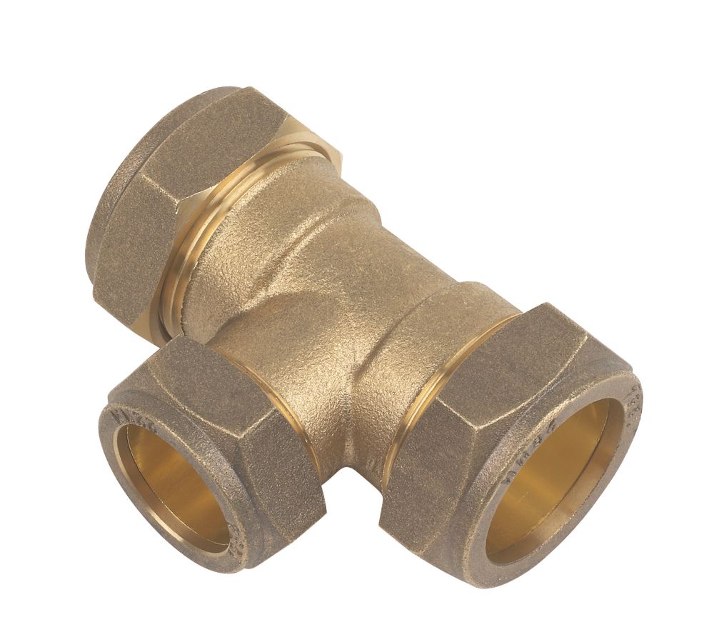 Flomasta Brass Compression Reducing Tee 28mm x 28mm x 22mm - Screwfix