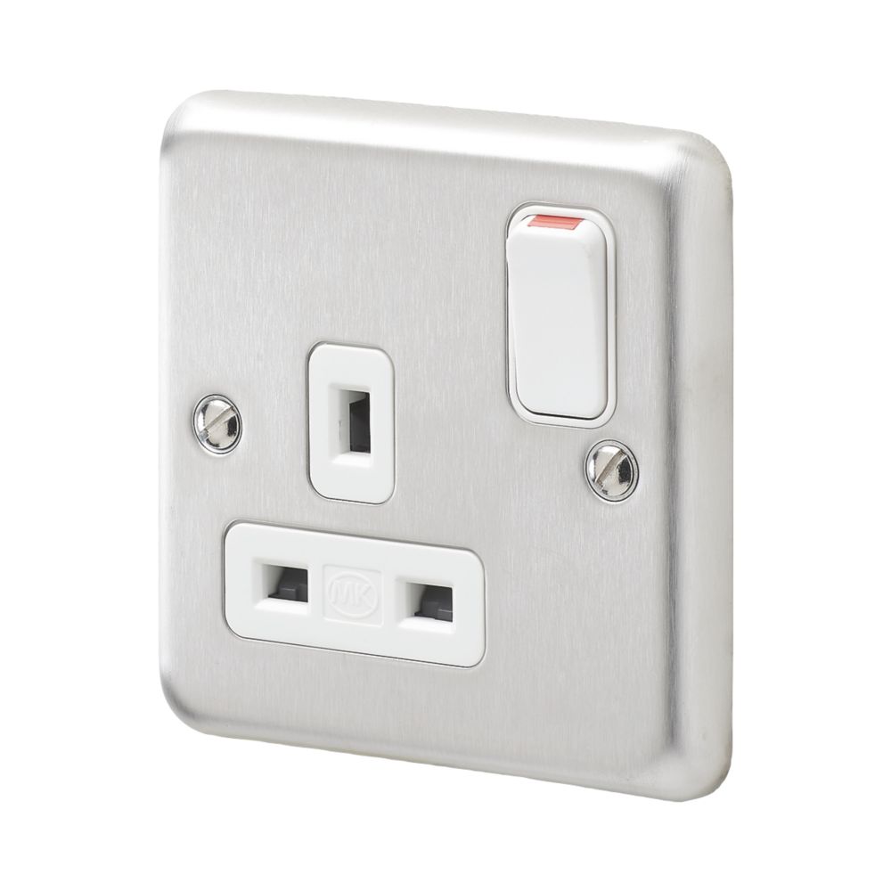 MK Contoura 13A 1-Gang DP Switched Plug Socket Brushed Stainless Steel ...
