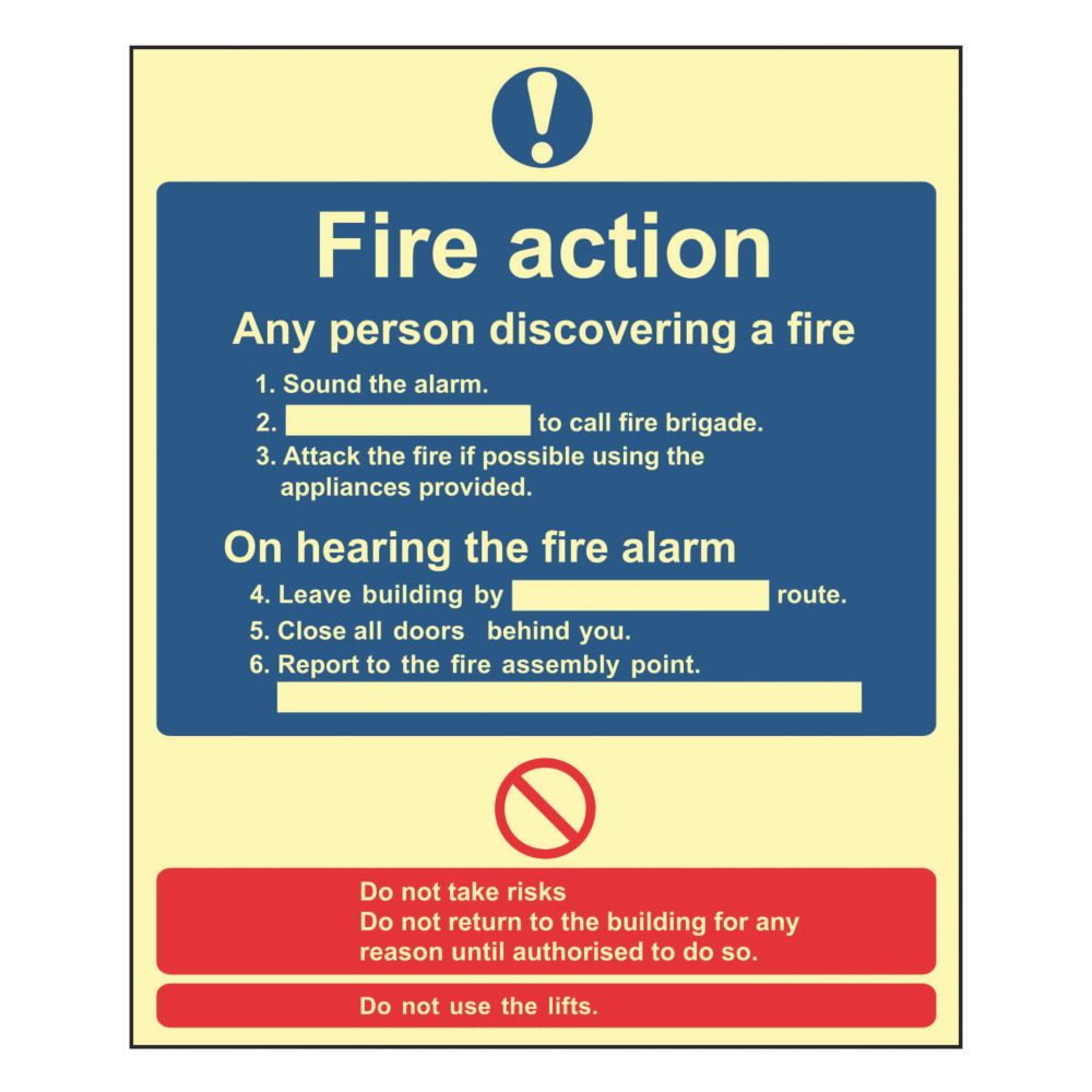 Essentials Photoluminescent "Fire Action Procedure" Sign 250mm x 300mm ...