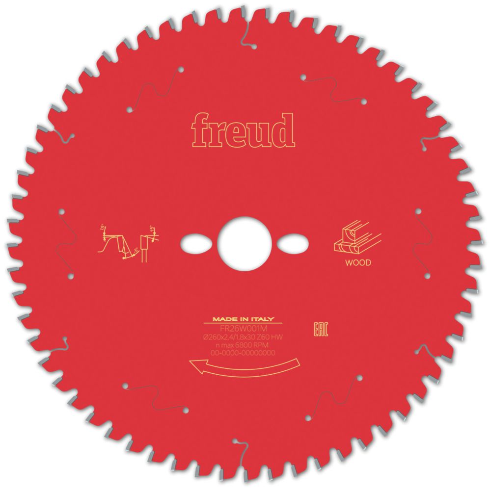 Freud F03FS09760 Wood/Chipboard/MDF Circular Saw Blade 260mm x 30mm 60T ...