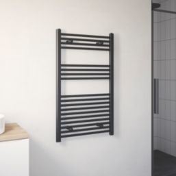 Flomasta 1000mm x 600mm 1760BTU Black Flat Towel Radiator - Screwfix
