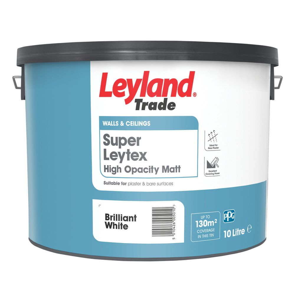 Leyland Trade Super Leytex 10Ltr Brilliant White Matt Emulsion Bare ...