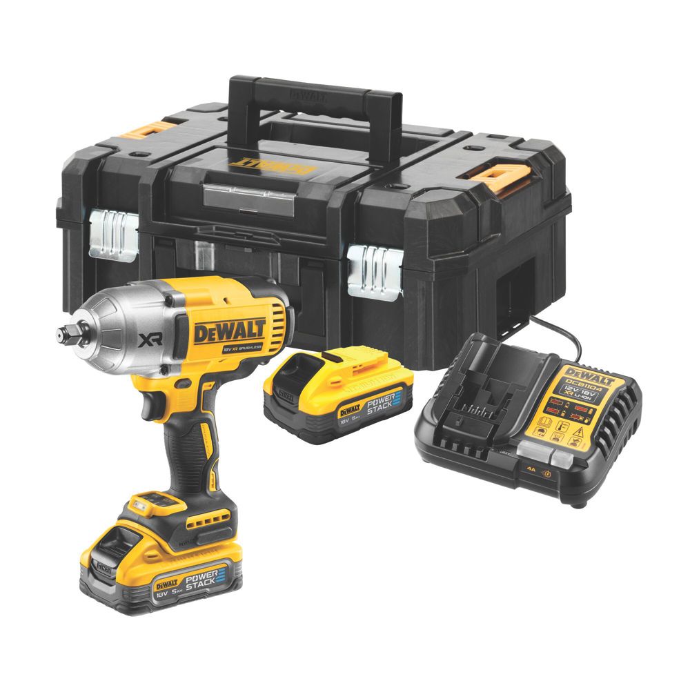 DEWALT DCF900H2T-GB 18V 2 x 5.0Ah Li-Ion PowerStack Brushless Cordless Impact Wrench - Screwfix