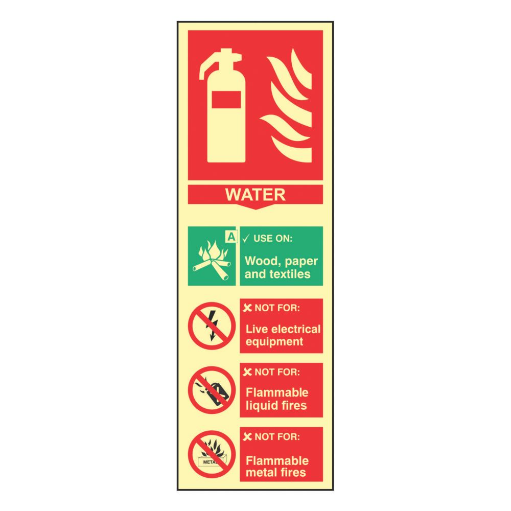 Photoluminescent "Fire Extinguisher Water" Sign 100 x 300mm | Safety ...