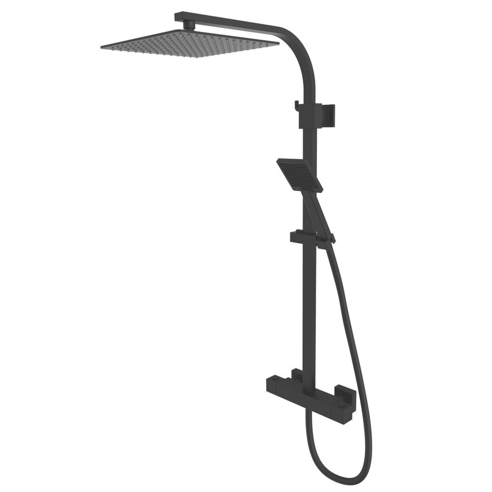 Quad Rear-Fed Exposed Black Thermostatic Bar Mixer Shower - Screwfix