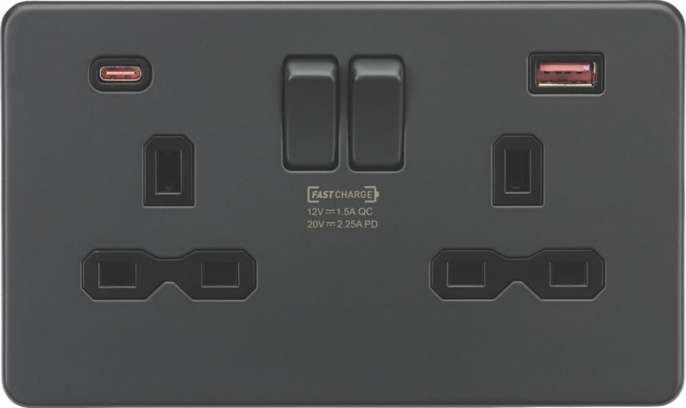 Knightsbridge 13A 2-Gang DP Switched Socket + 2.25A 45W 2-Outlet Type A ...