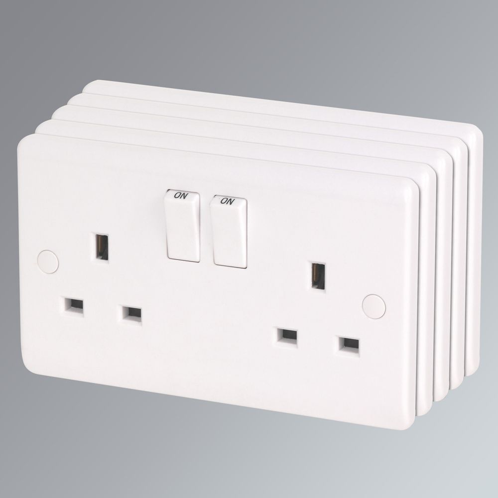 LAP 13A 2-Gang DP Switched Plug Sockets White 5 Pack - Screwfix