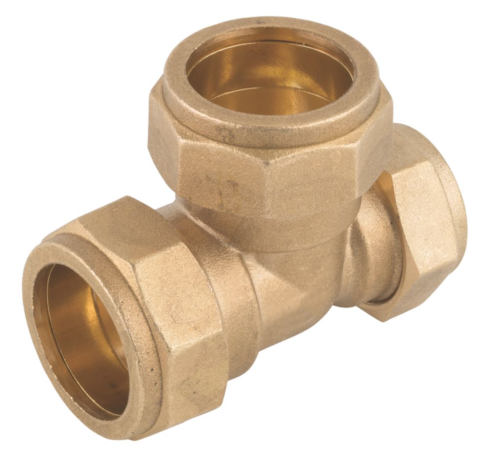 Midbrass Brass Compression Reducing Tee 1" x 3/4" x 1" - Screwfix
