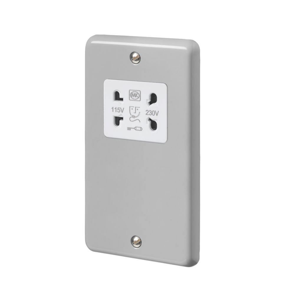 MK Contoura 2-Gang Dual Voltage Shaver Socket 115/230V Grey with White ...