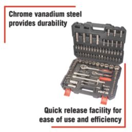 Forge Steel 3/8”, 1/4” & 1/2“ Drive Socket Set 94 Pieces - Screwfix