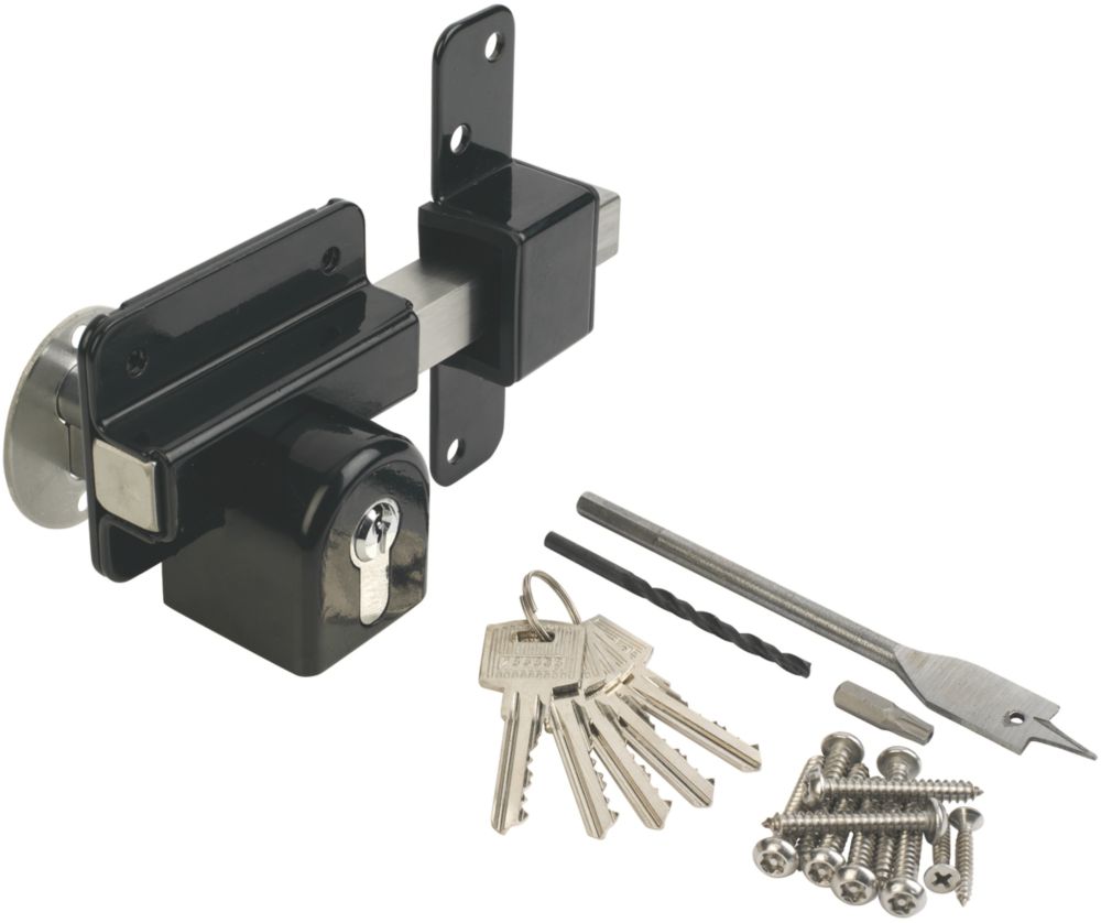 GateMate Black Double-Locking Euro Long Throw Lock 50mm - Screwfix