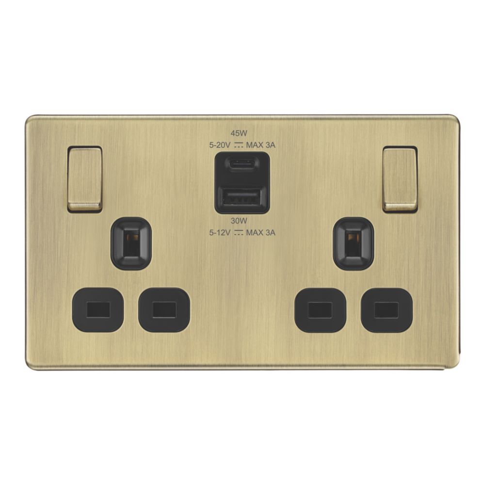 LAP 13A 2-Gang SP Switched Socket + 3A 45W 2-Outlet Type A & C USB ...