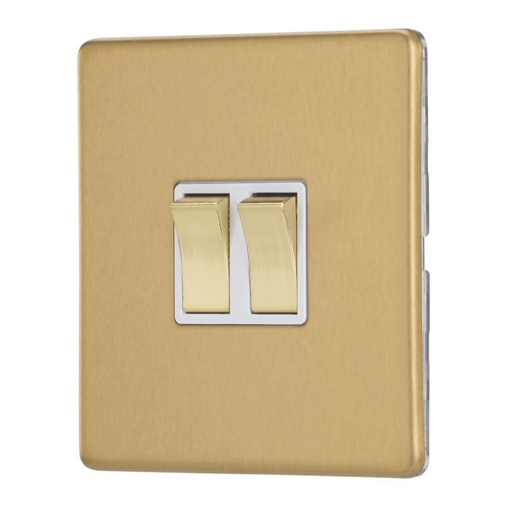 Contactum Lyric 10AX 2-Gang 2-Way Light Switch Brushed Brass with White ...