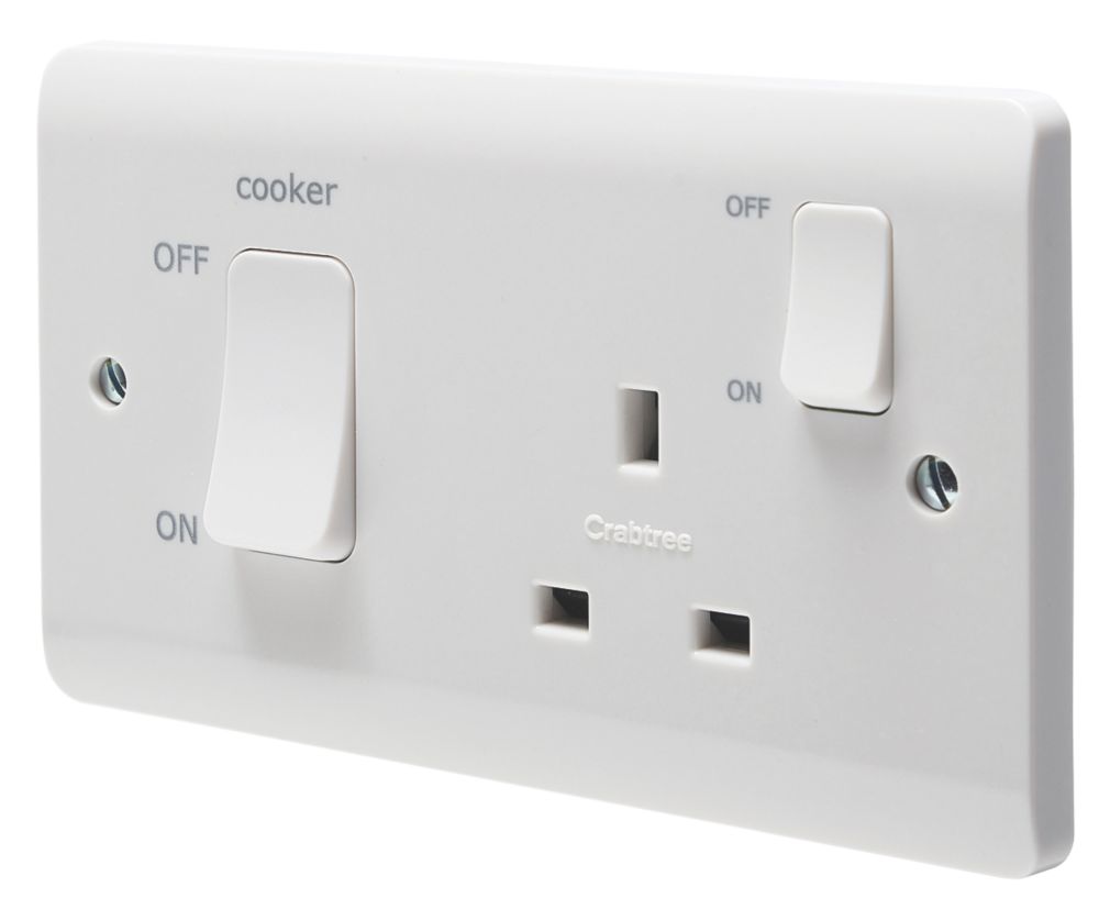 Crabtree Instinct 45A 2-Gang DP Cooker Switch & 13A DP Switched Socket ...