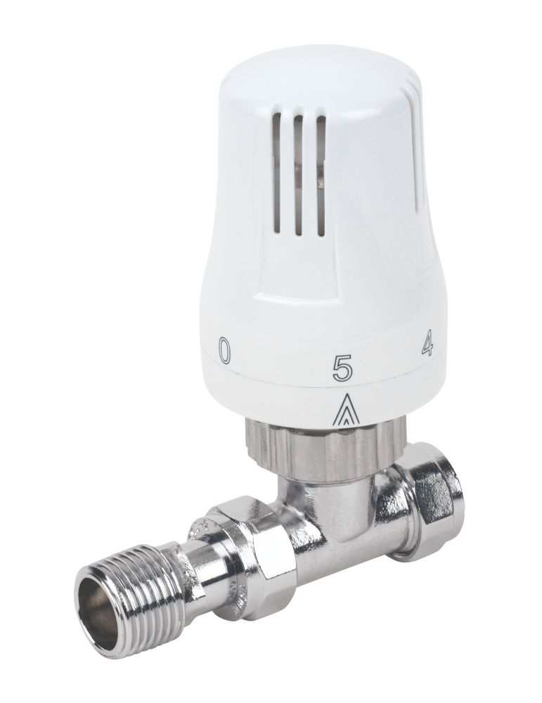 White Straight Thermostatic TRV 15mm x ½" | Thermostatic Radiator ...