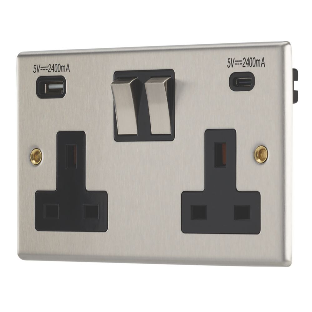 Contactum iConic 13A 2-Gang DP Switched Socket + 4.8A 24W 2-Outlet Type ...